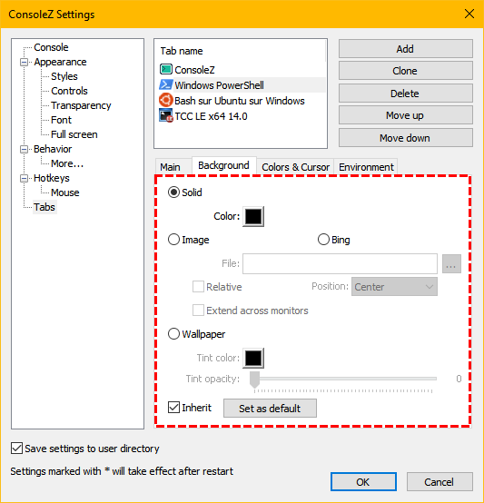 Settings - Tabs (Background)